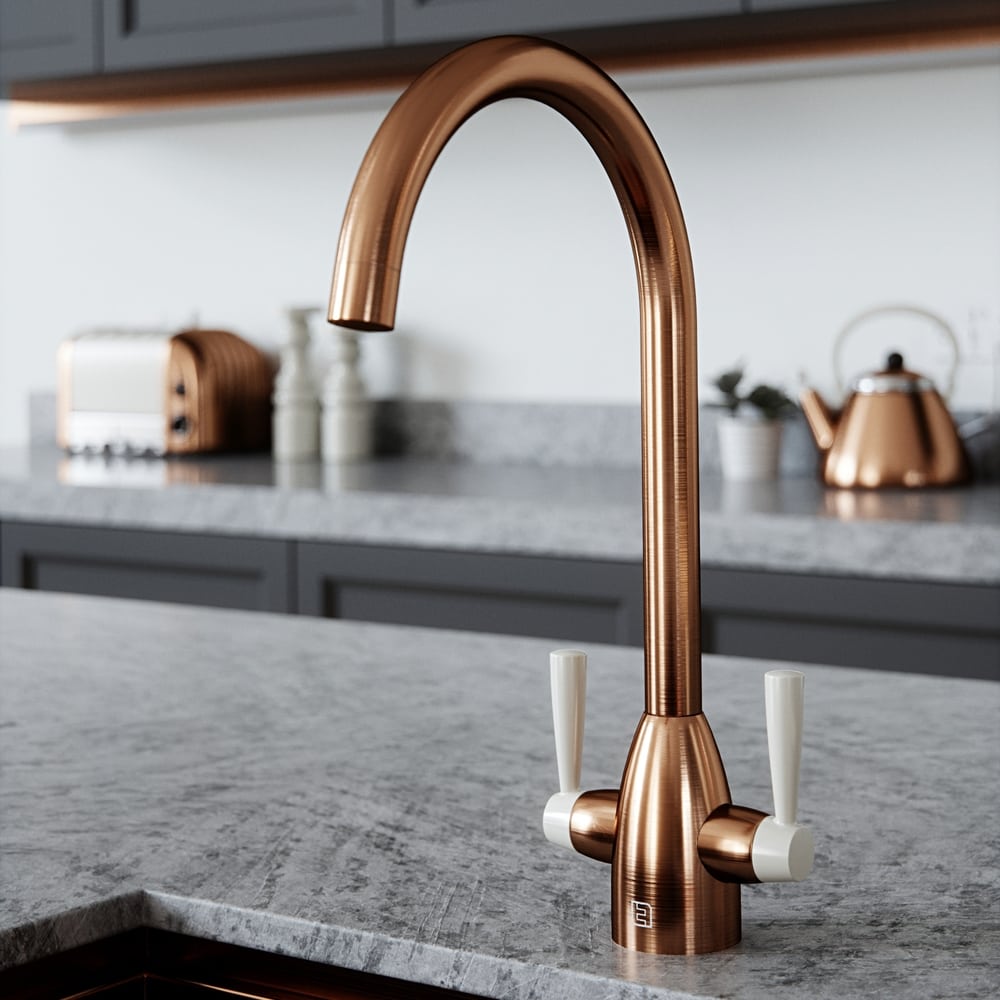 Vibrance Twin Lever Mono Copper Kitchen Mixer Tap - 12 Handle Finishes