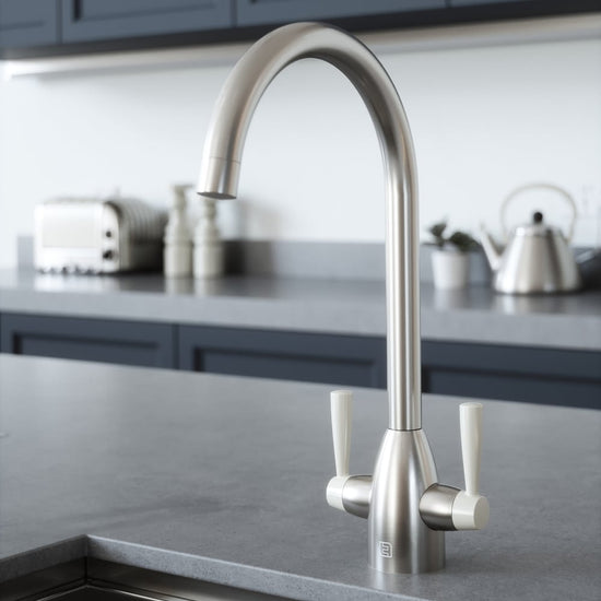 Vibrance Twin Lever Mono Nickel Kitchen Mixer Tap - 12 Handle Finishes