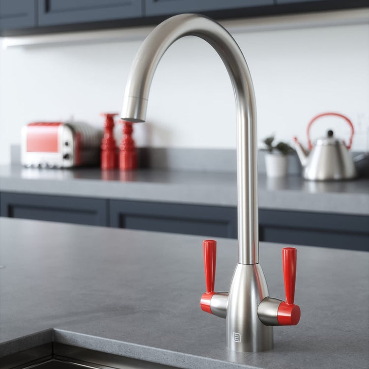 Vibrance Twin Lever Mono Nickel Kitchen Mixer Tap - 12 Handle Finishes